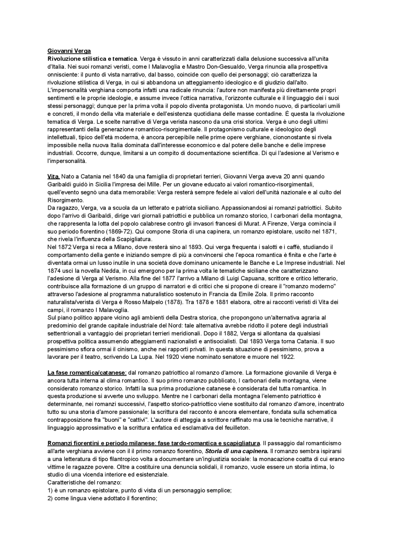 Riassunto Su Giovanni Verga Docsity