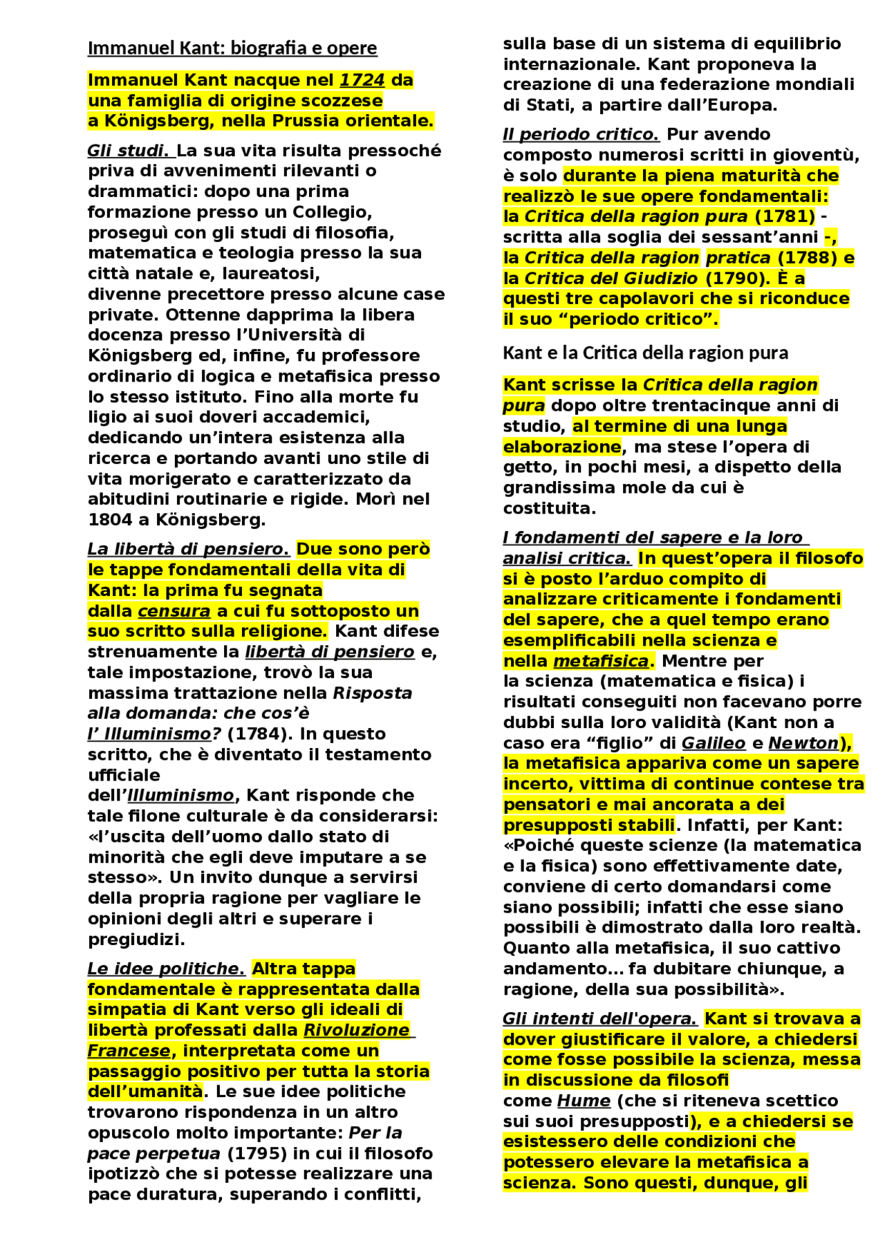 Riassunto Su Immanuel Kant Docsity