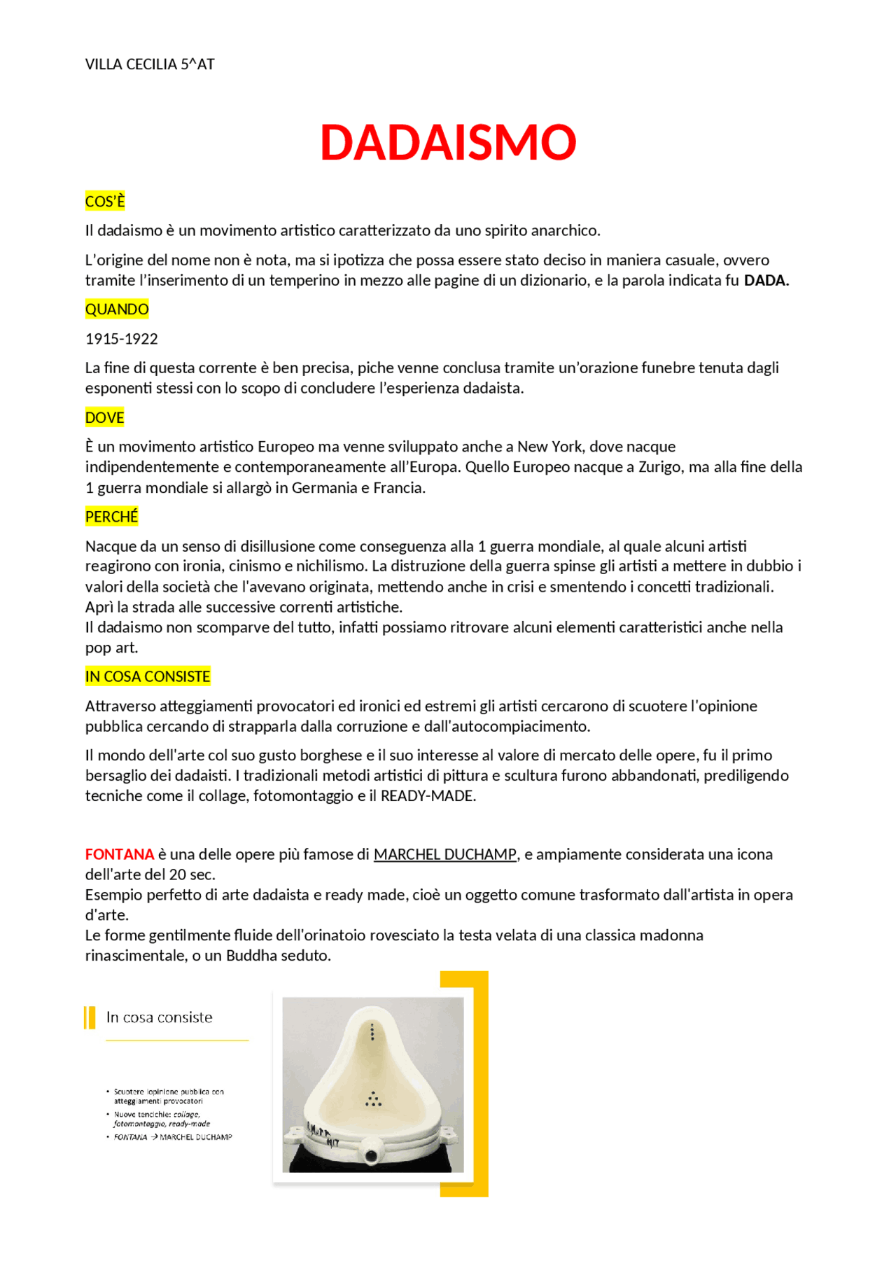 Appunti Sulla Corrente Del Dadaismo Docsity