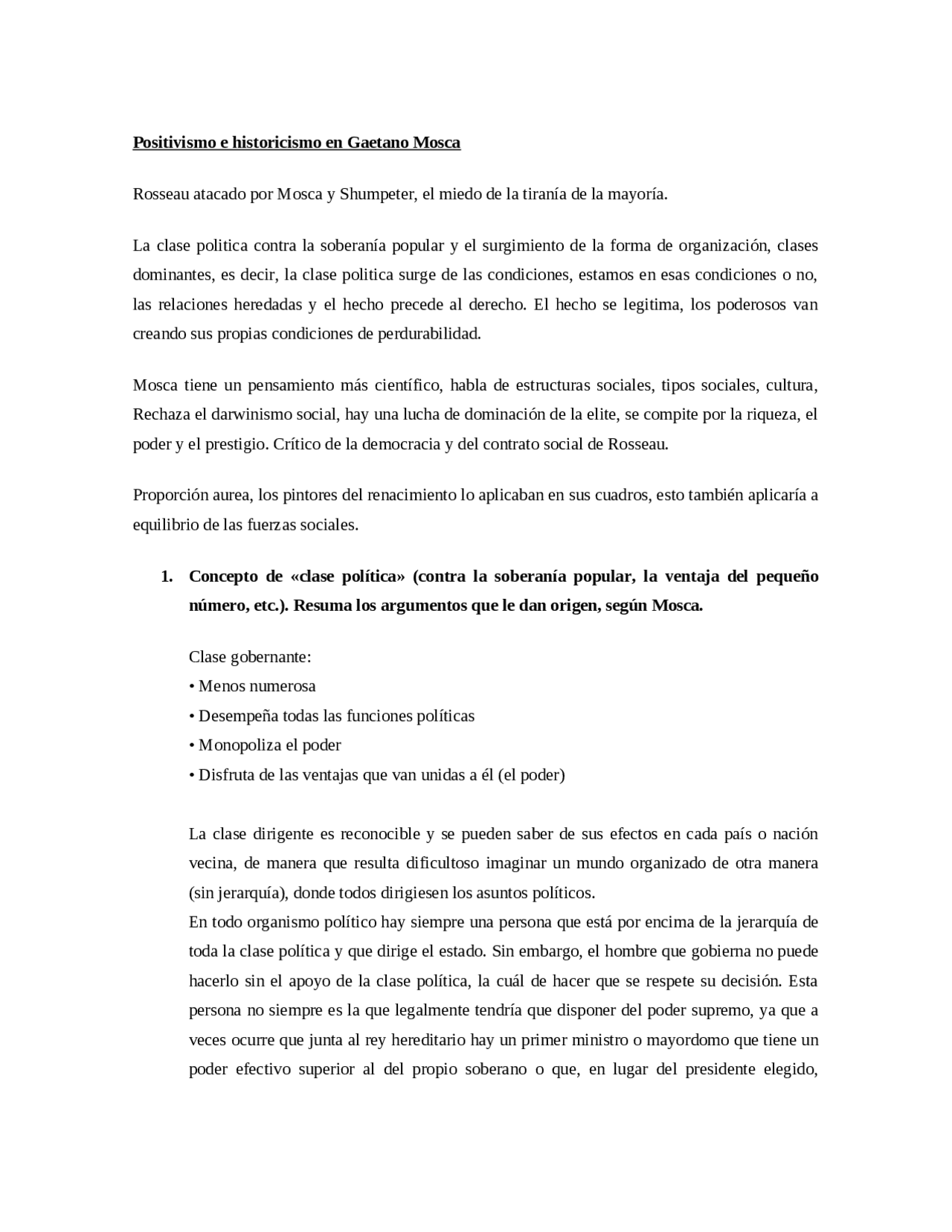 Gaetano Mosca, teoria politica, ciencias politicas - Docsity