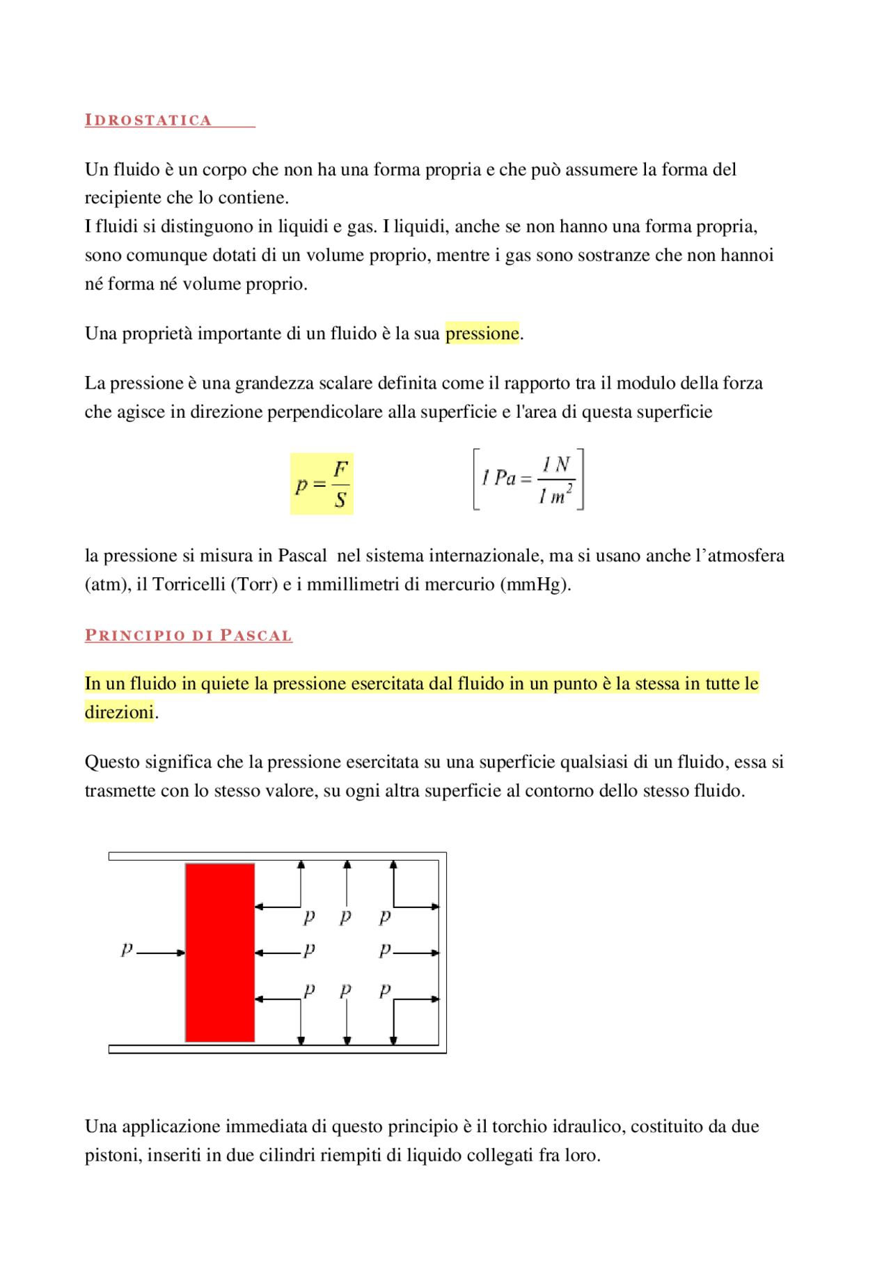 Idrostatica , Fluidi - Docsity