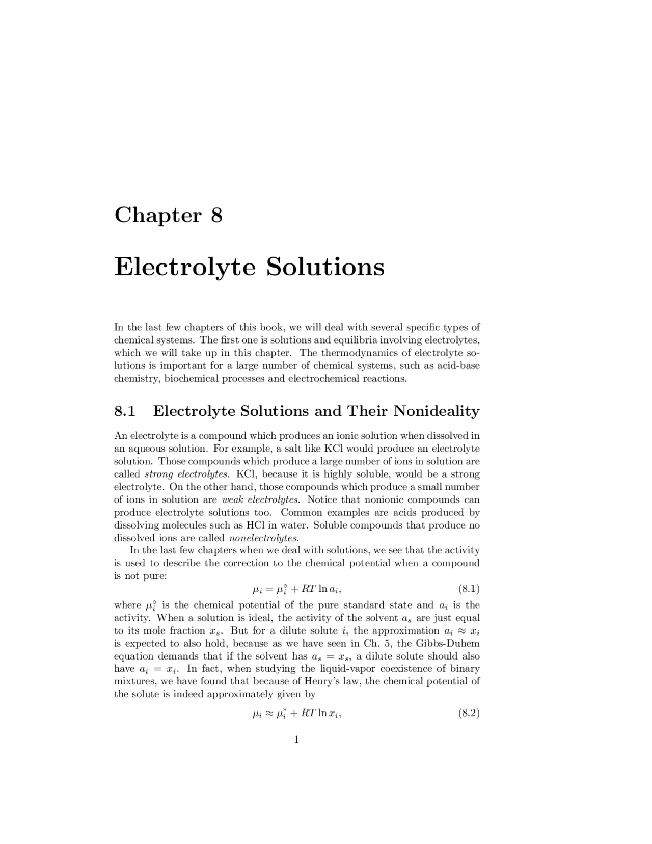 Electrolyte Solutions Physical Chemistry Lecture Notes Physical