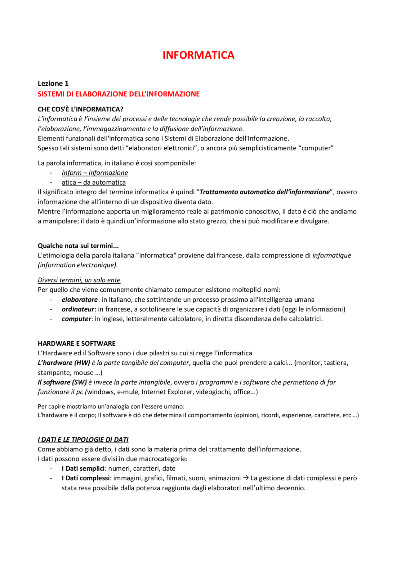 Appunti Informatica Generale Docsity