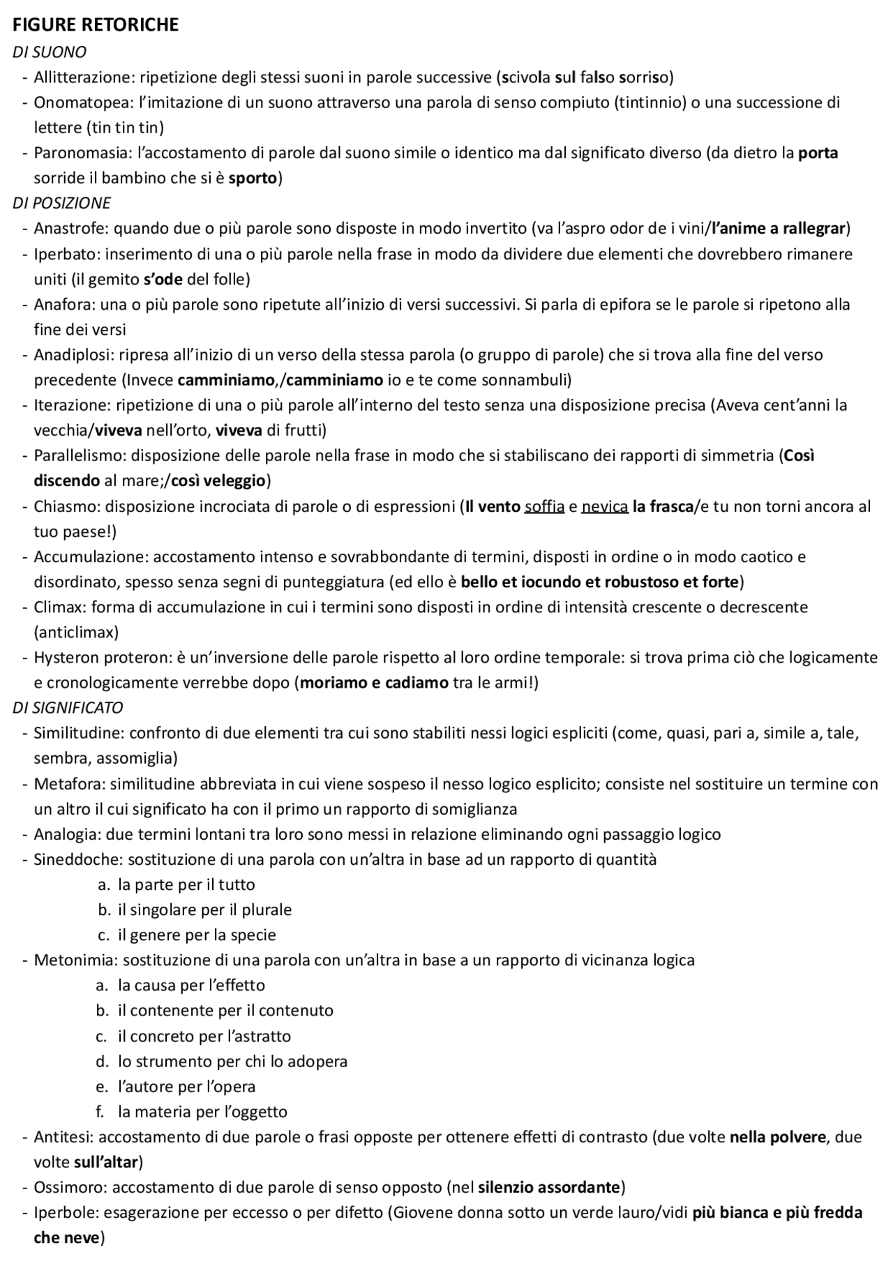 FIGURE RETORICHE SCHEMA - Docsity