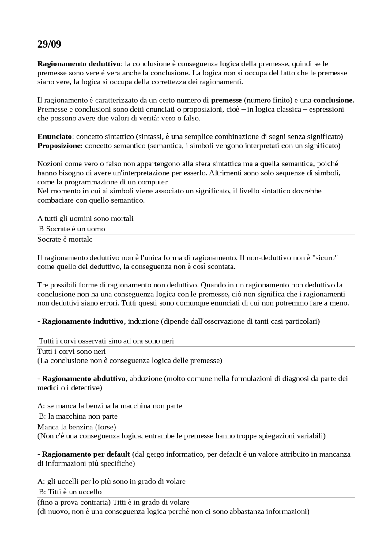 Ragionamento e teoria della scienza | Appunti di Logica | Docsity