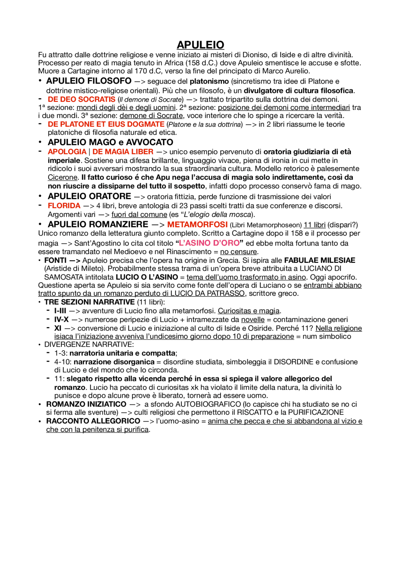 Apuleio: opere e fasi letterarie - Docsity