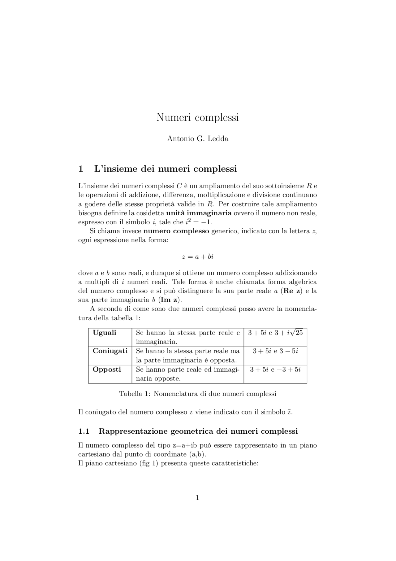 Numeri Complessi E Applicazione Docsity
