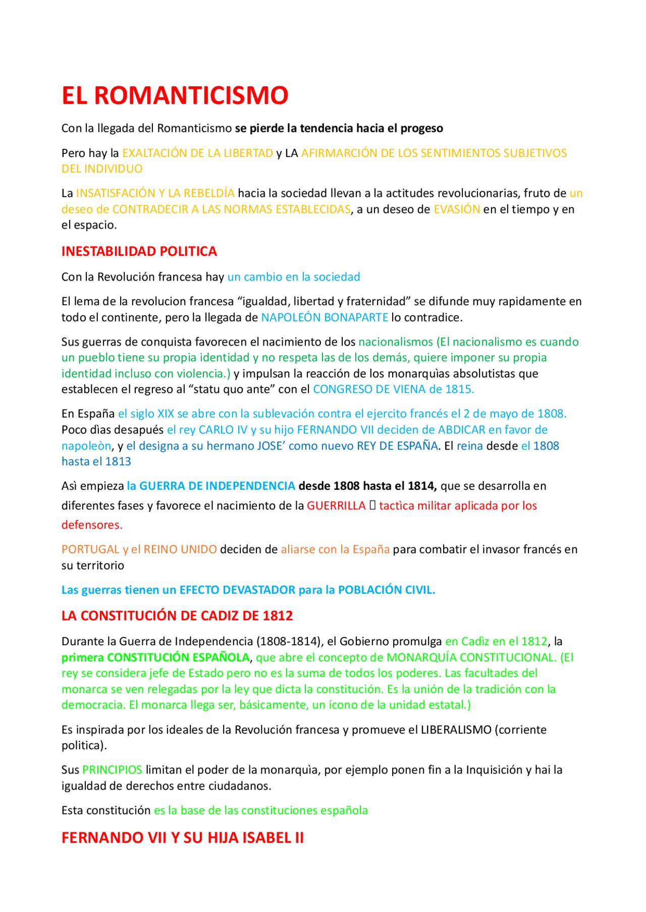 El Romanticismo Letteratura Spagnola - Docsity