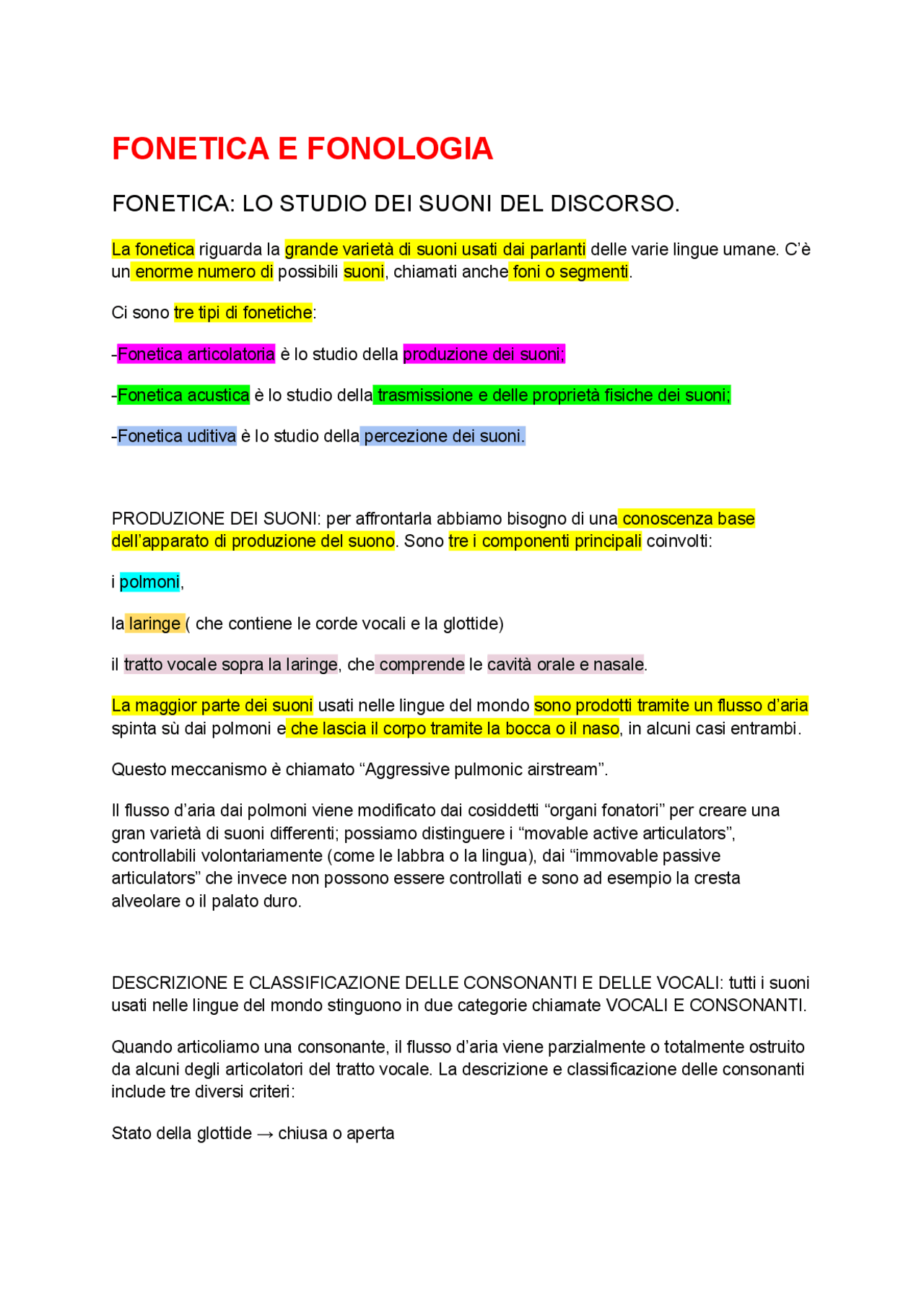 Fonetica, fonologia e sintassi - Docsity