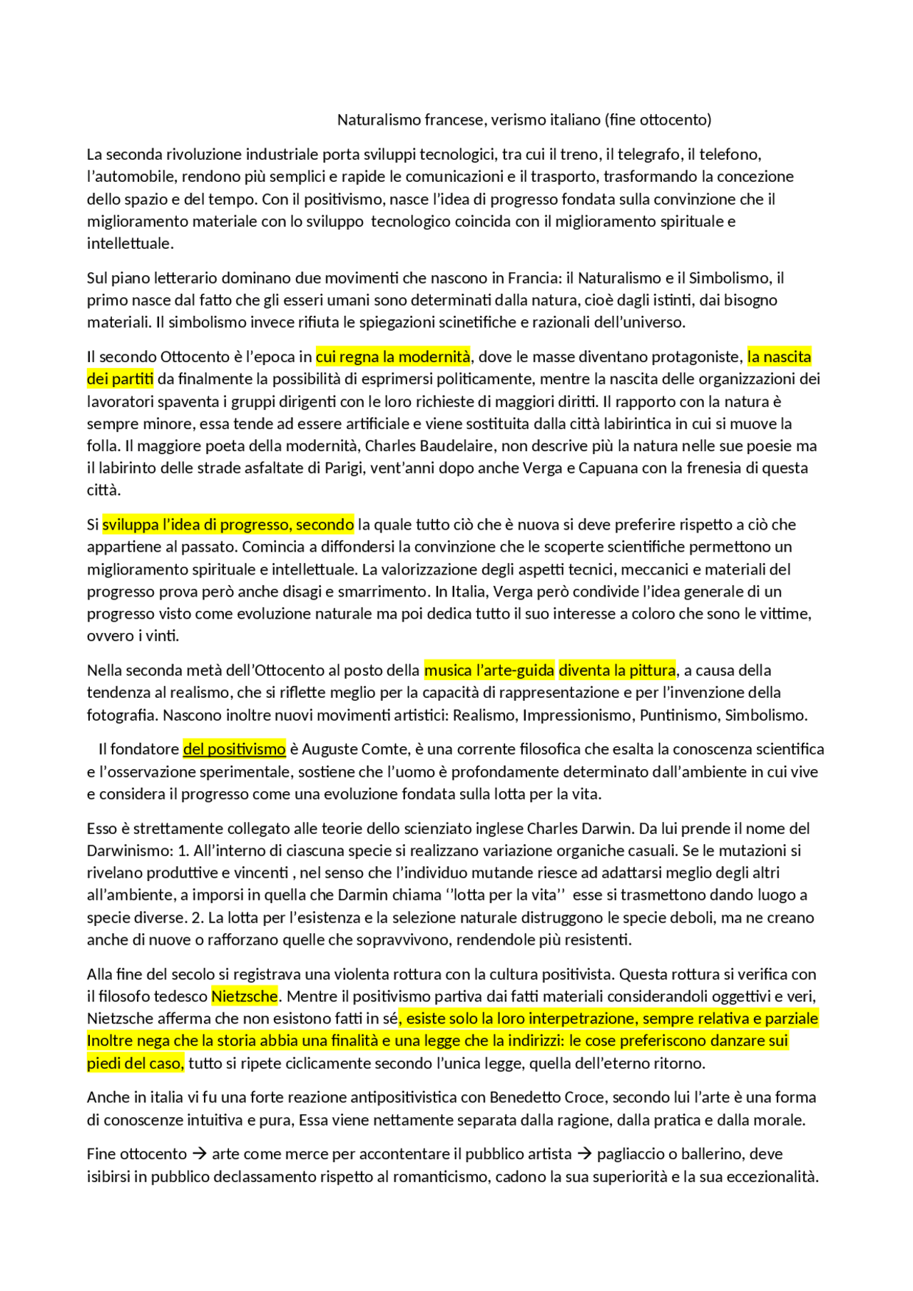 Naturalismo Francese Docsity