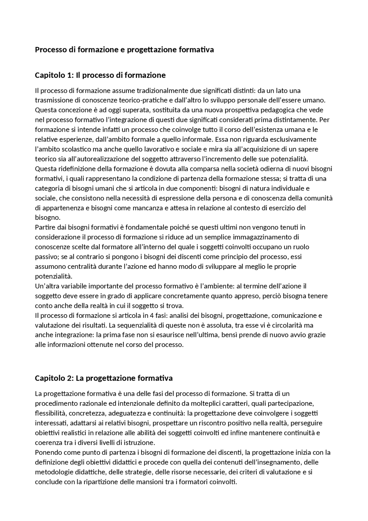Processo Di Formazione E Progettazione Formativa Docsity