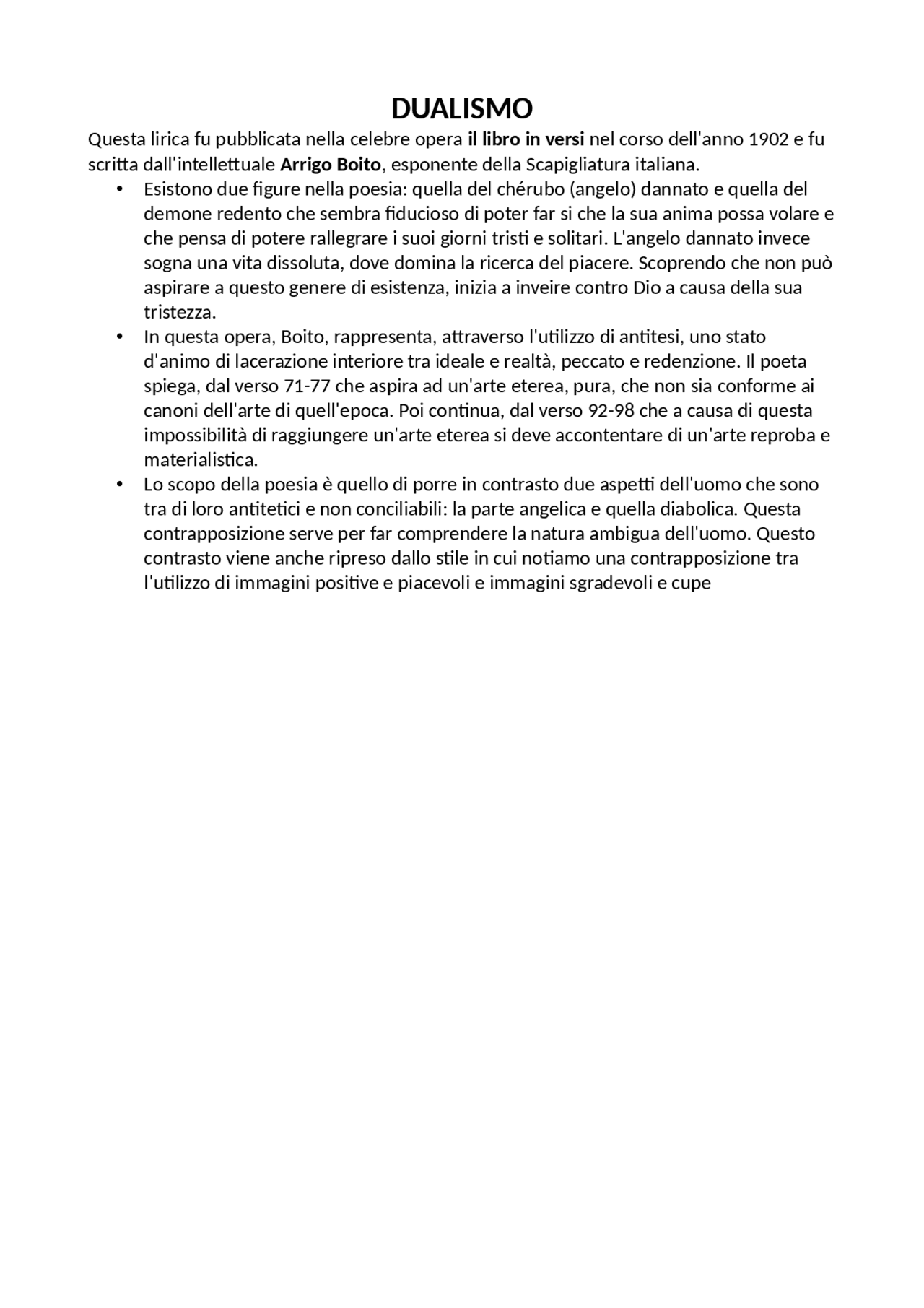 Appunti Sul Testo Dualismo Di Boito Appunti Di Italiano Docsity