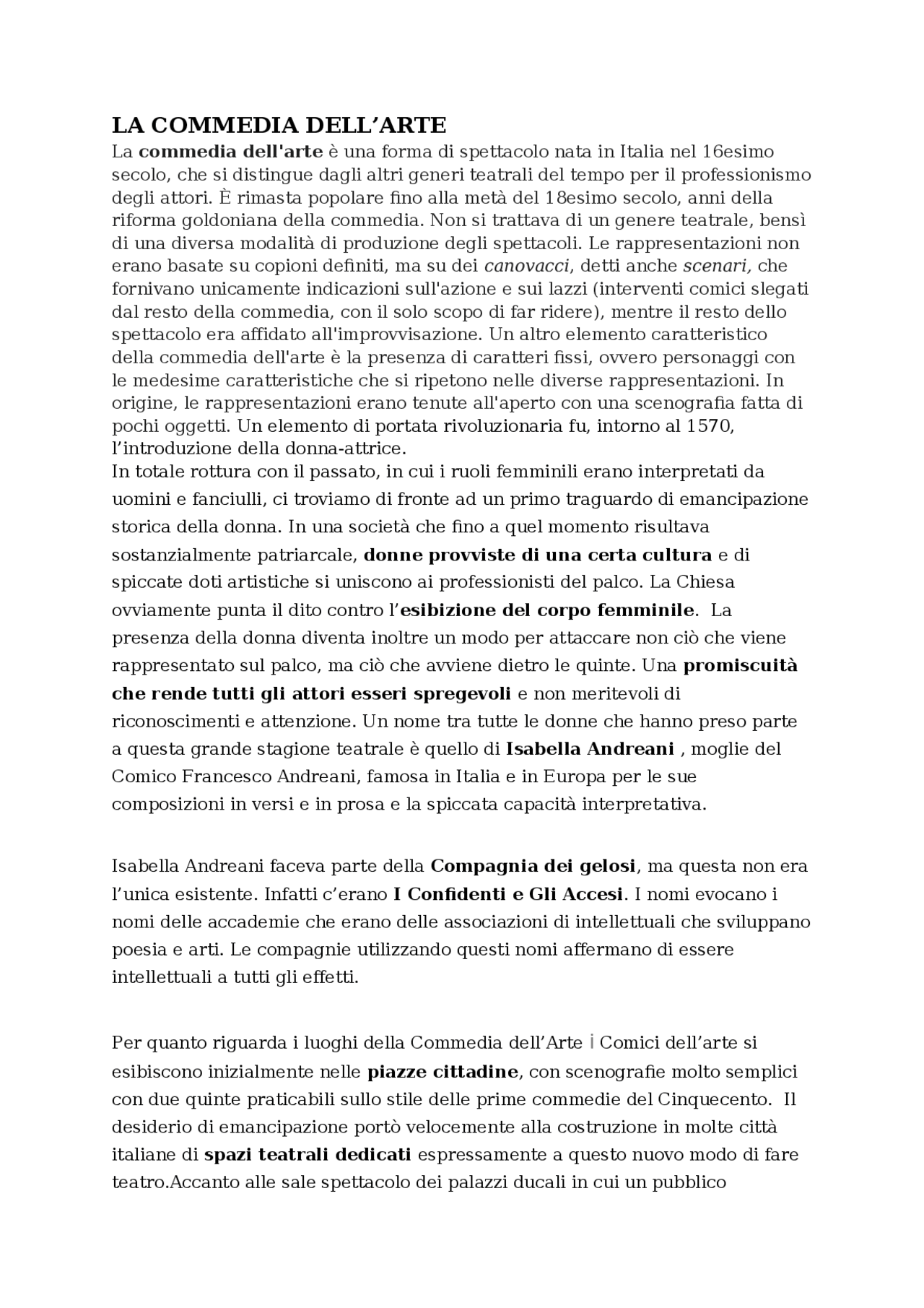 Appunti Commedia Dellarte Docsity