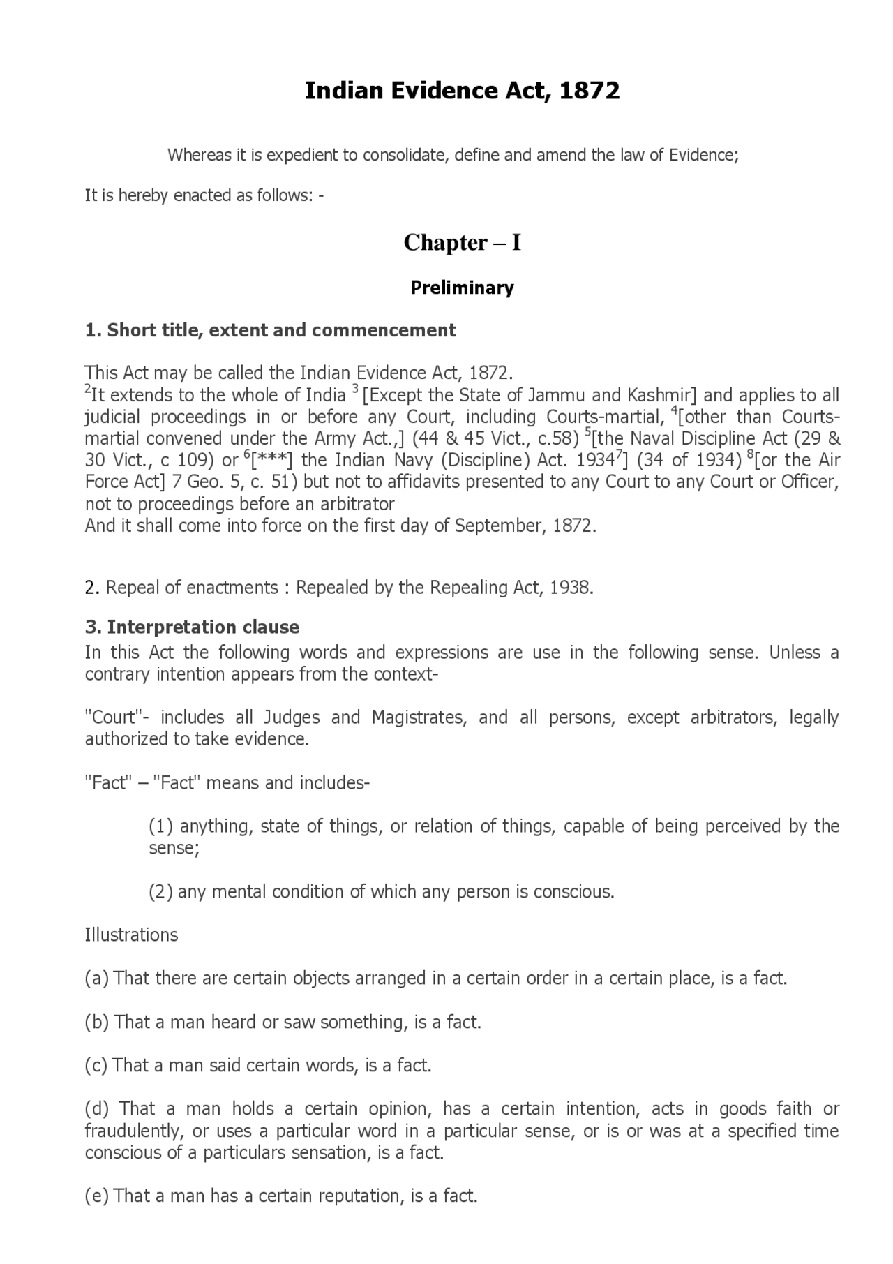 Evidence Act 1872..... | Assignments Law of Evidence | Docsity