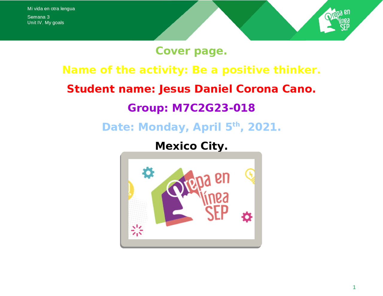 Actividad Integradora 5 Be A Positive Thinker Módulo 7 Guías