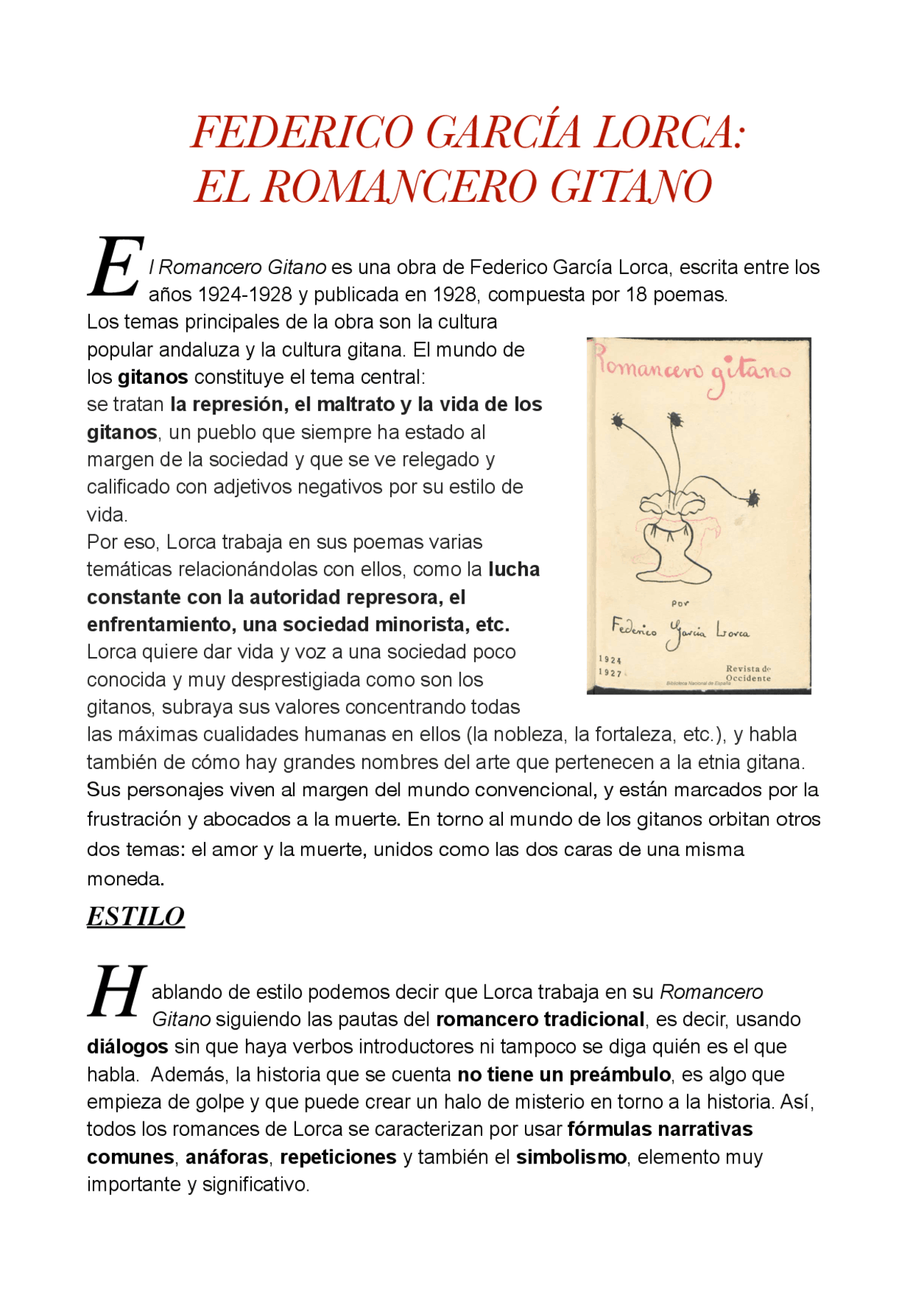 ROMANCERO GITANO FEDERICO GARCÍA LORCA - Docsity