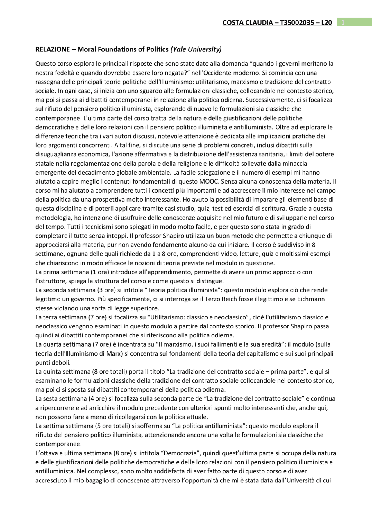 Modello di relazione | Appunti di Italiano | Docsity