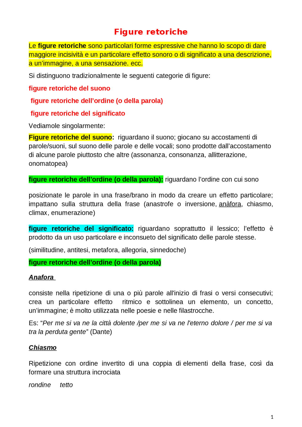 Figure retoriche italiano | Appunti di Italiano | Docsity