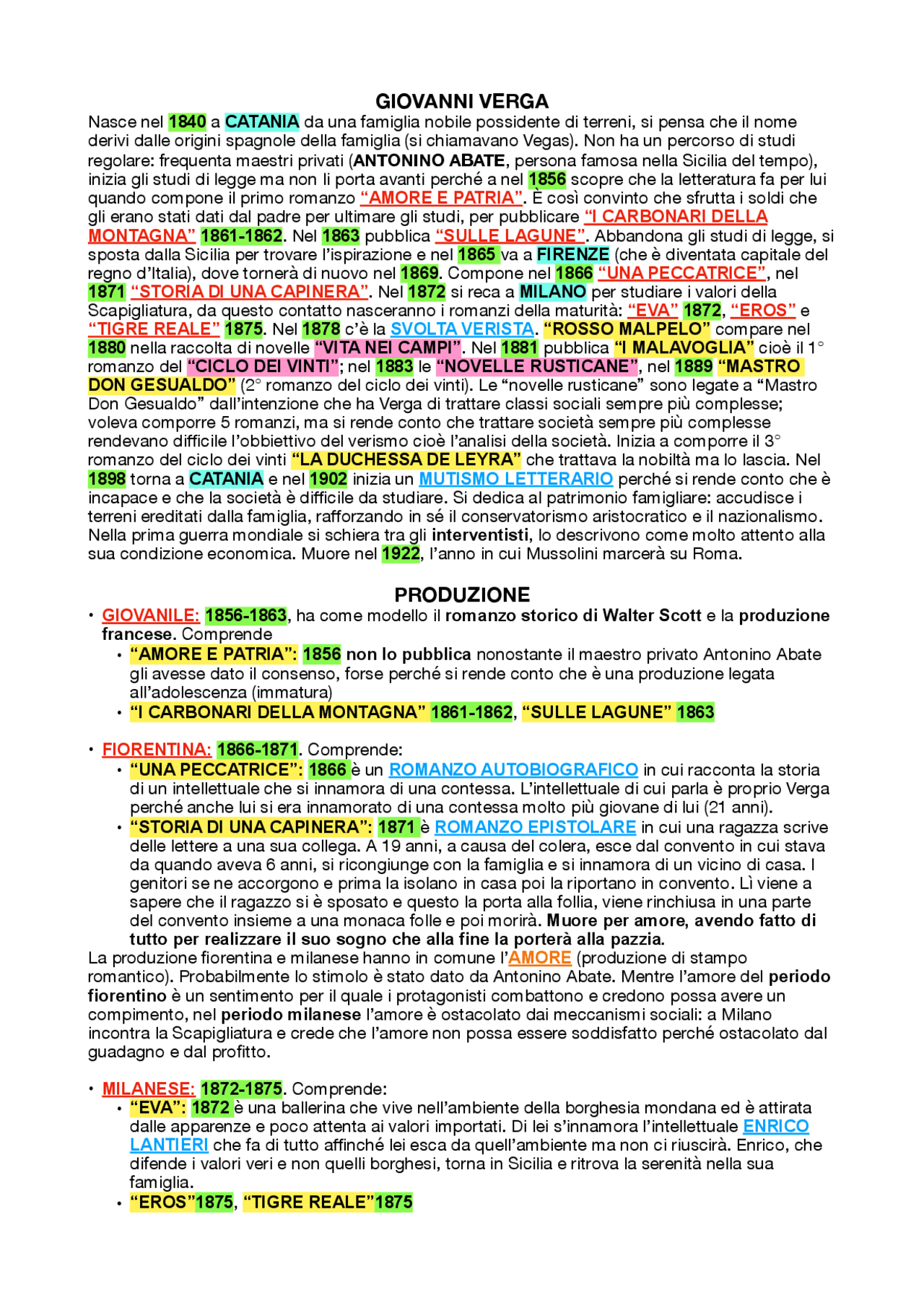 Giovanni Verga E Verismo Docsity