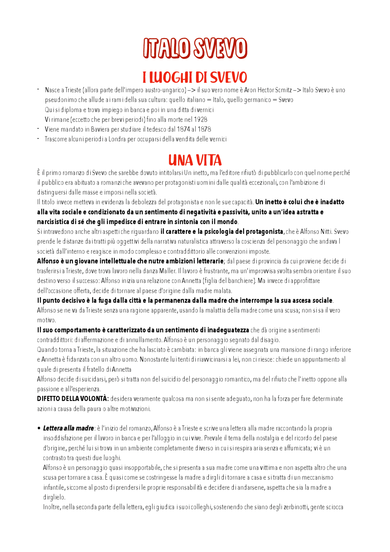 Italo Svevo, Vita e opere con analisi - Docsity