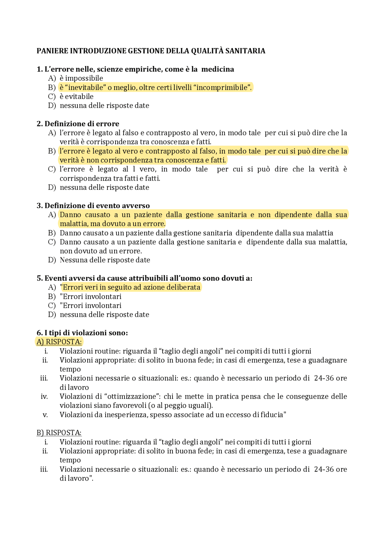 Gestione Dell Qualità Sanitaria Docsity