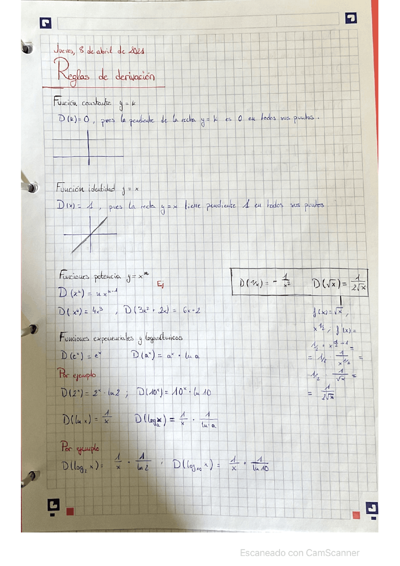 Reglas de derivación | Study notes of Mathematics | Docsity