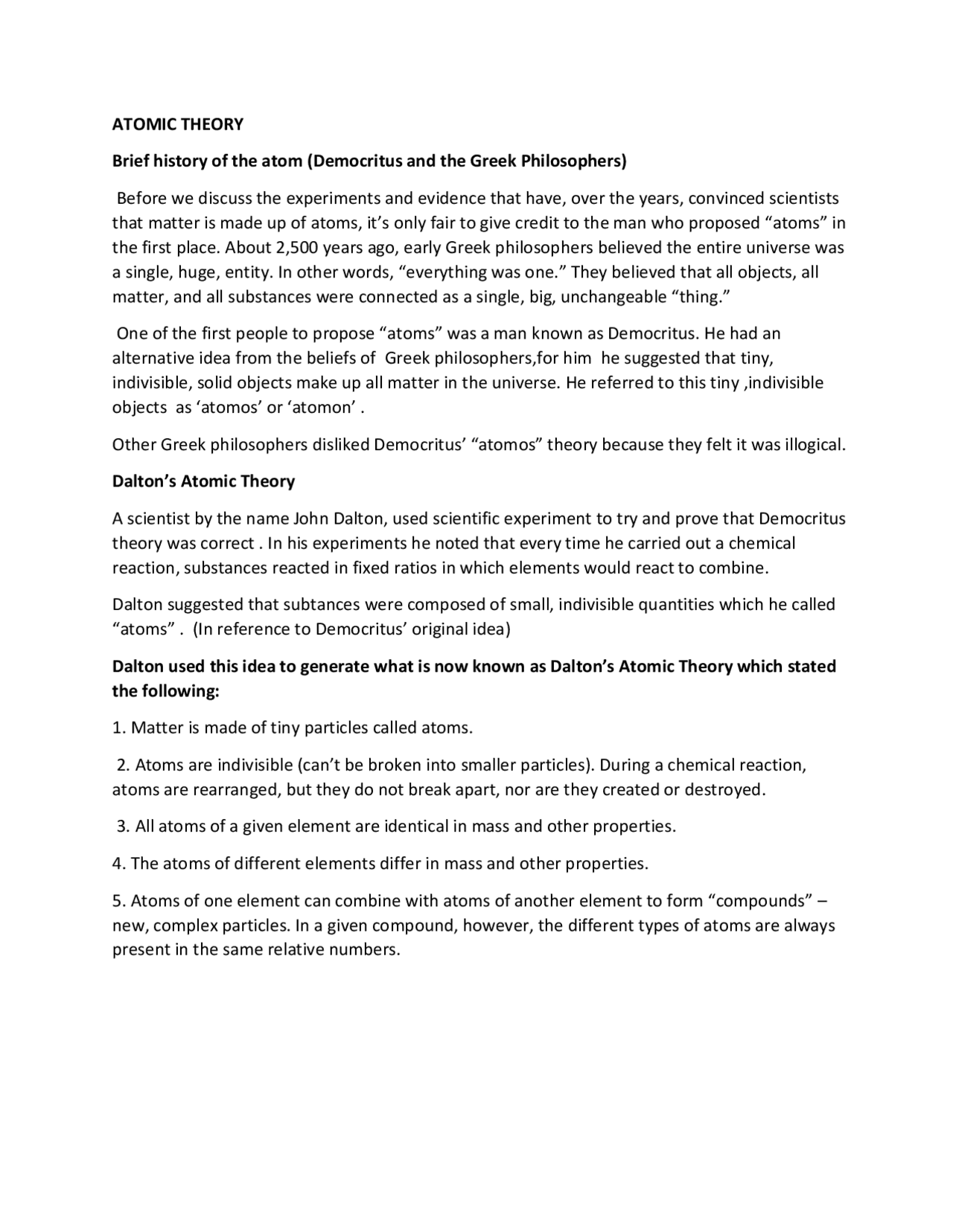 Atomic Theory experiments - Docsity