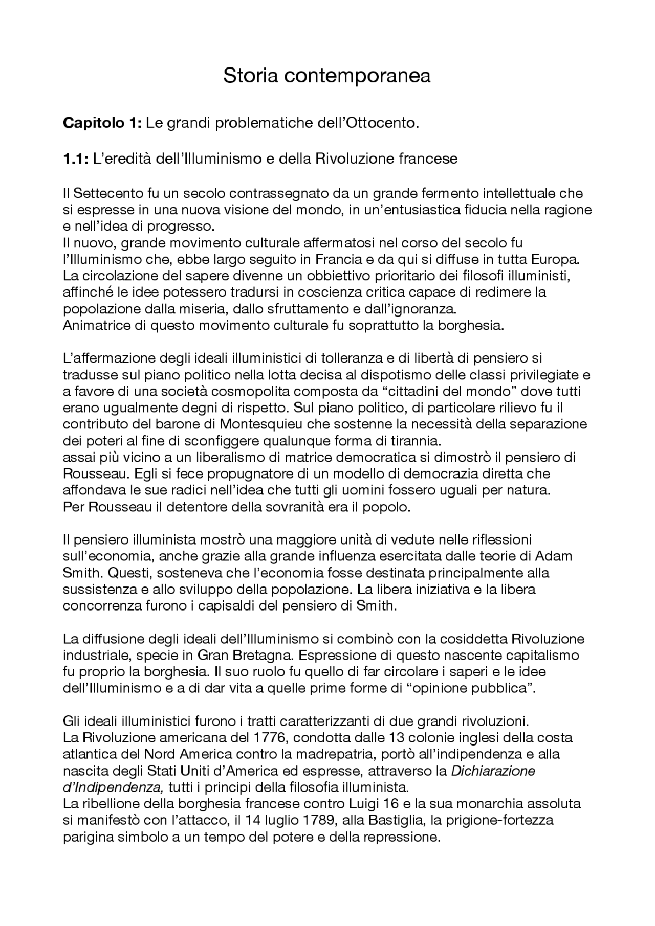 Riassunto Primo Capitolo Sullottocento Docsity