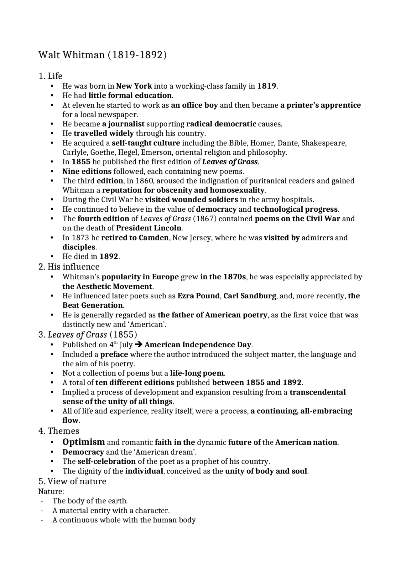 Walt whitman documento word - Docsity