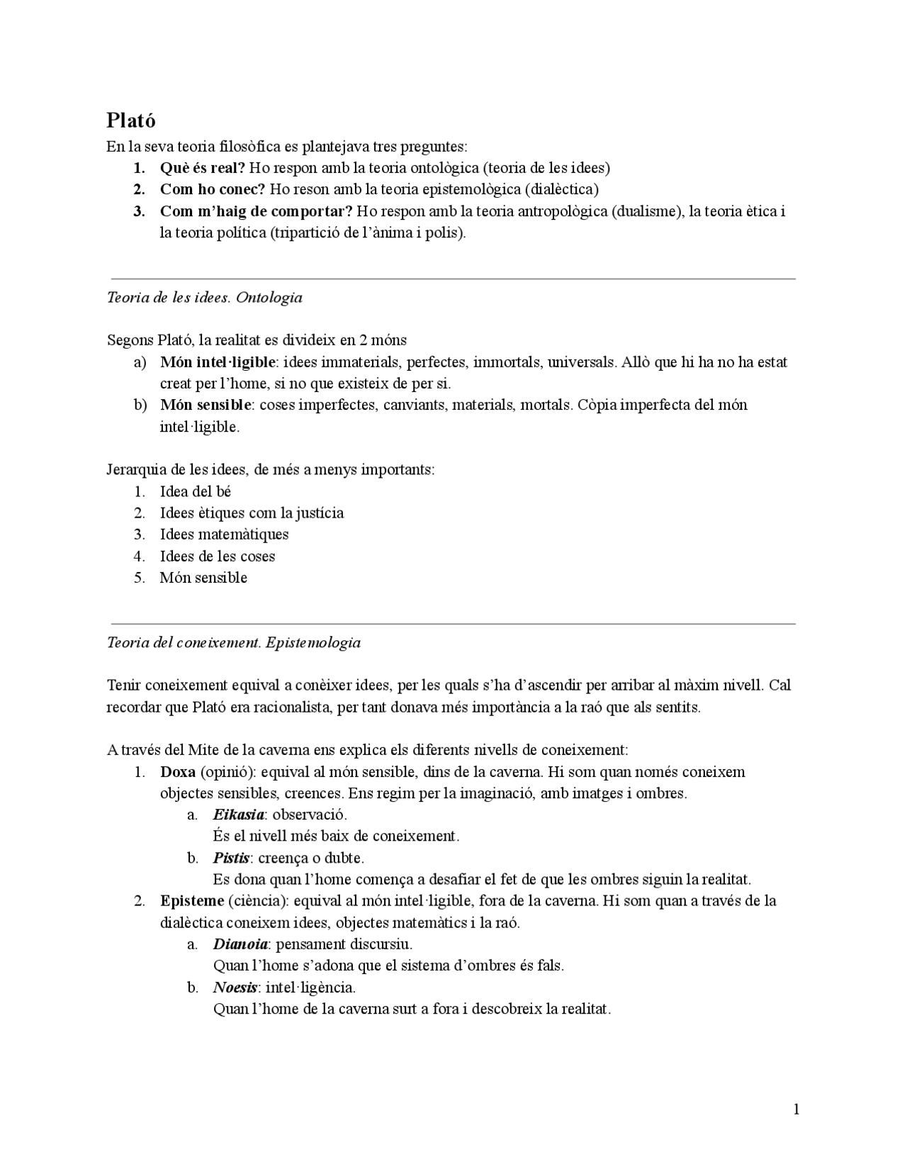 Resum Plató Per Selectivitat Docsity