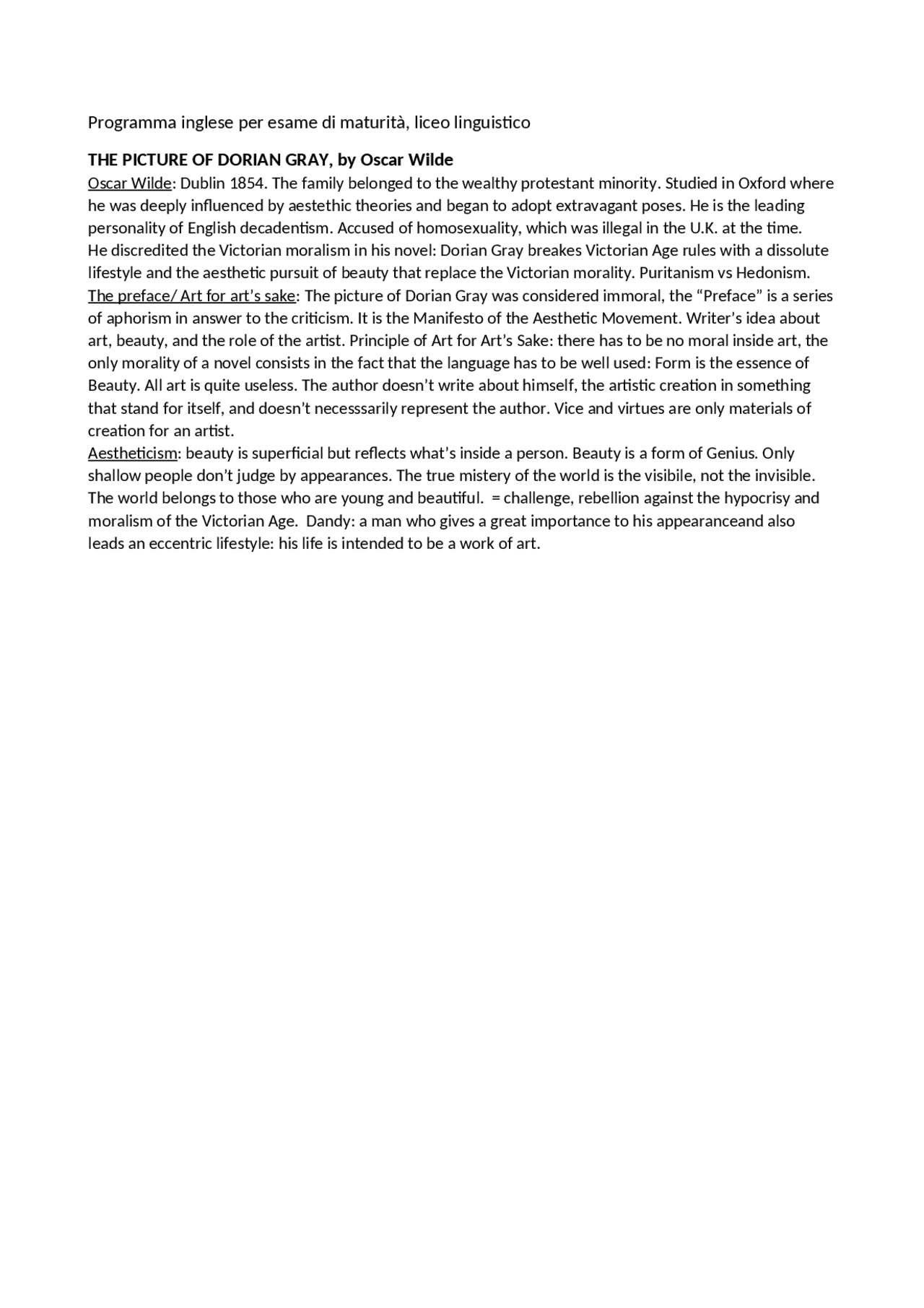 INGLESE, programma maturità liceo linguistico - Docsity