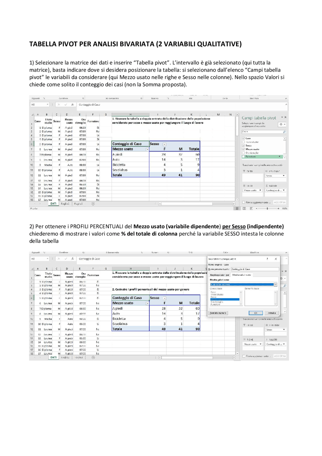 PROCEDURE EXCEL STATITISCA - Docsity