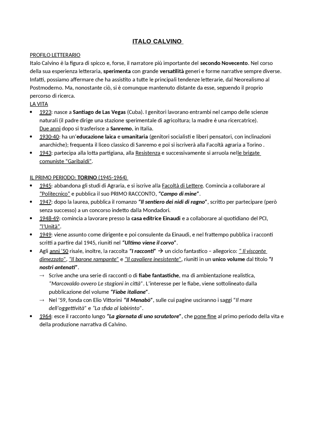 Italo Calvino (vita e opere) - Docsity
