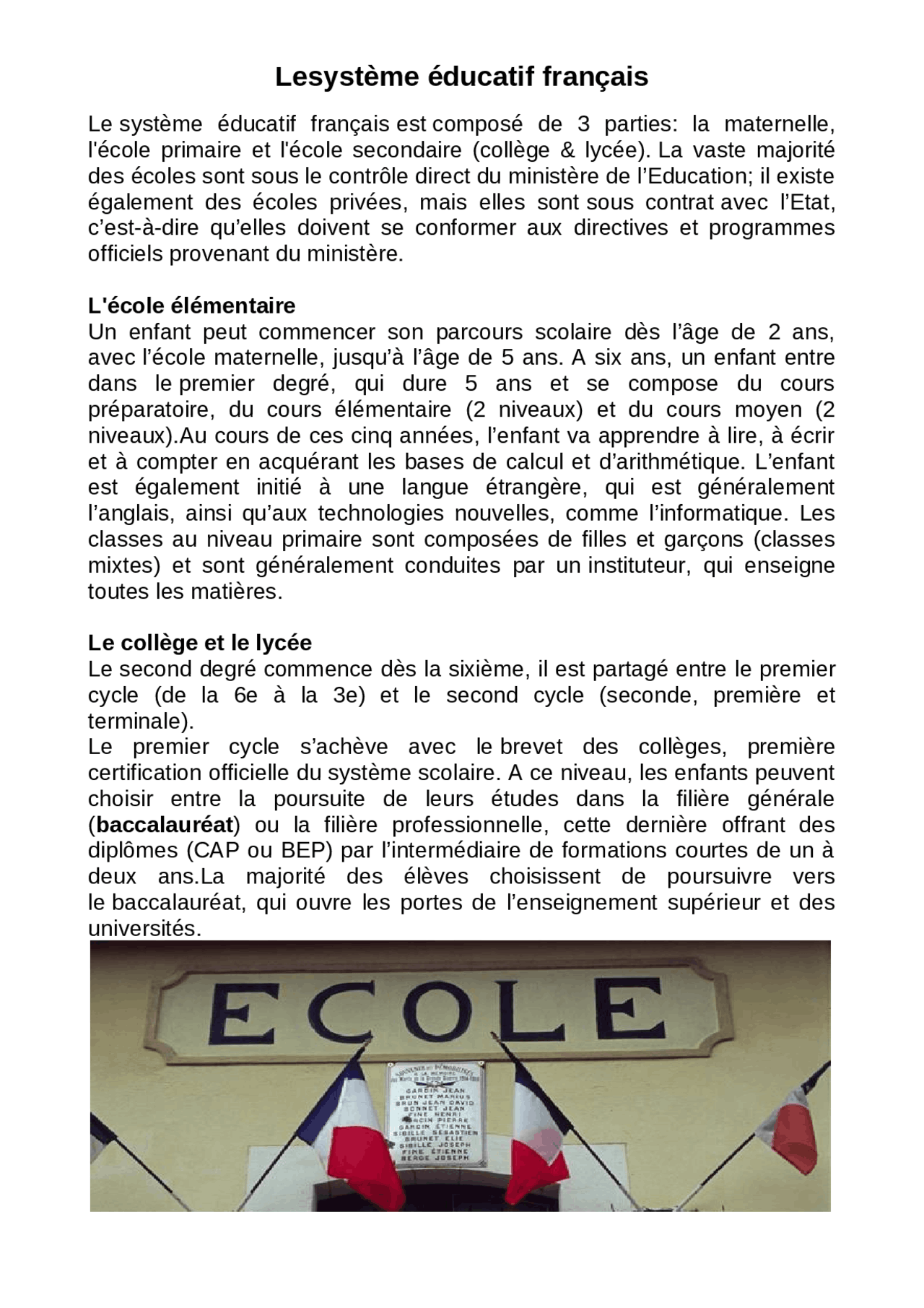Le systeme educatif francais - Docsity