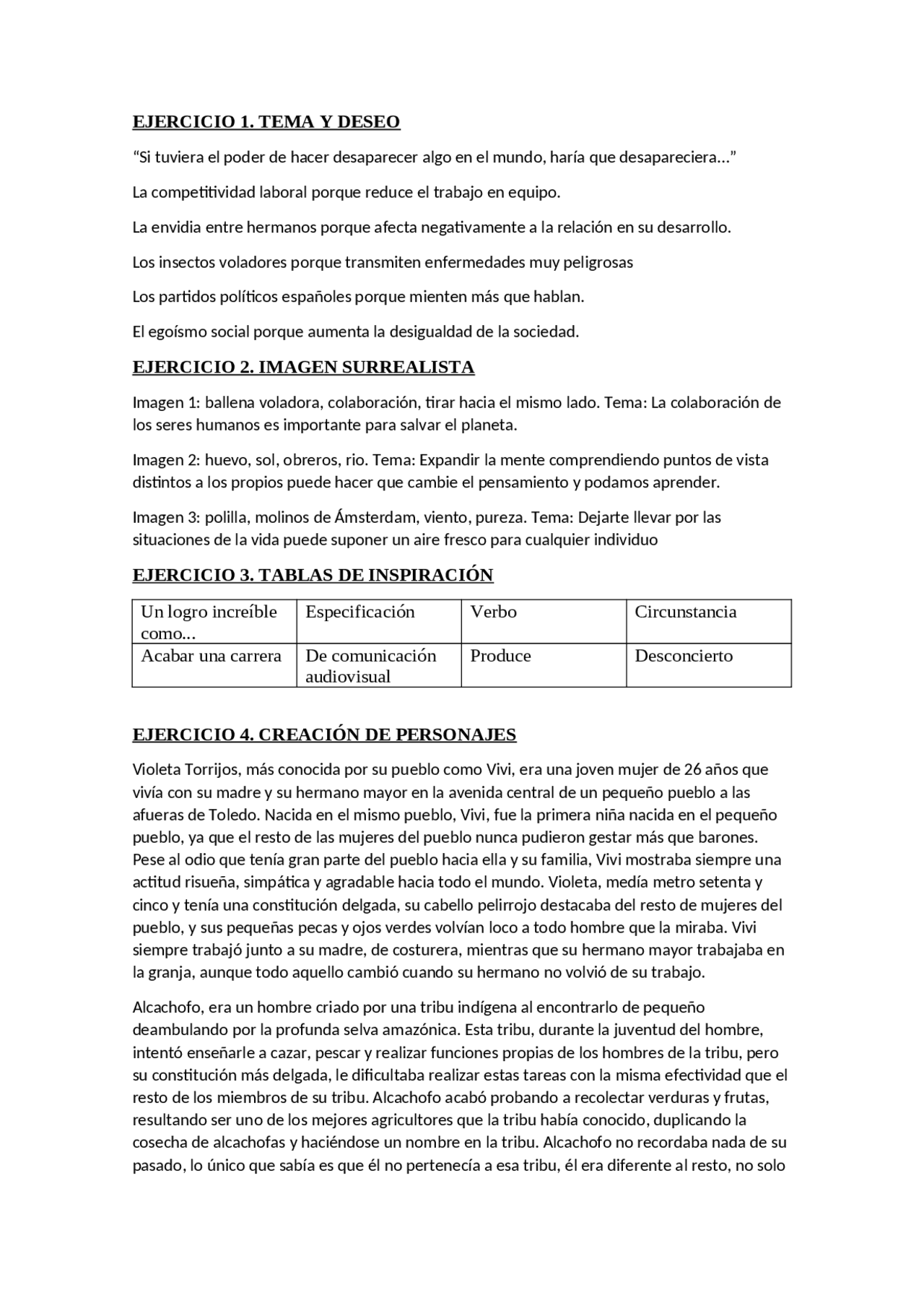 Creatividad ejercicios random - Docsity