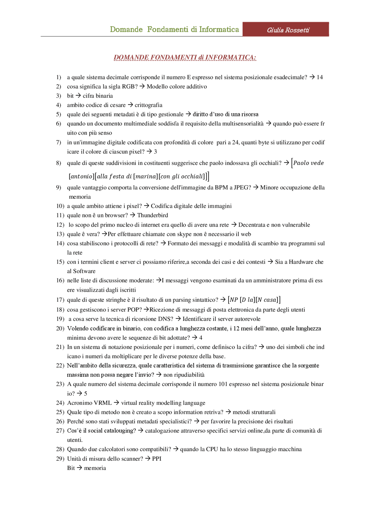 Domande Di Informatica Umanistica Docsity