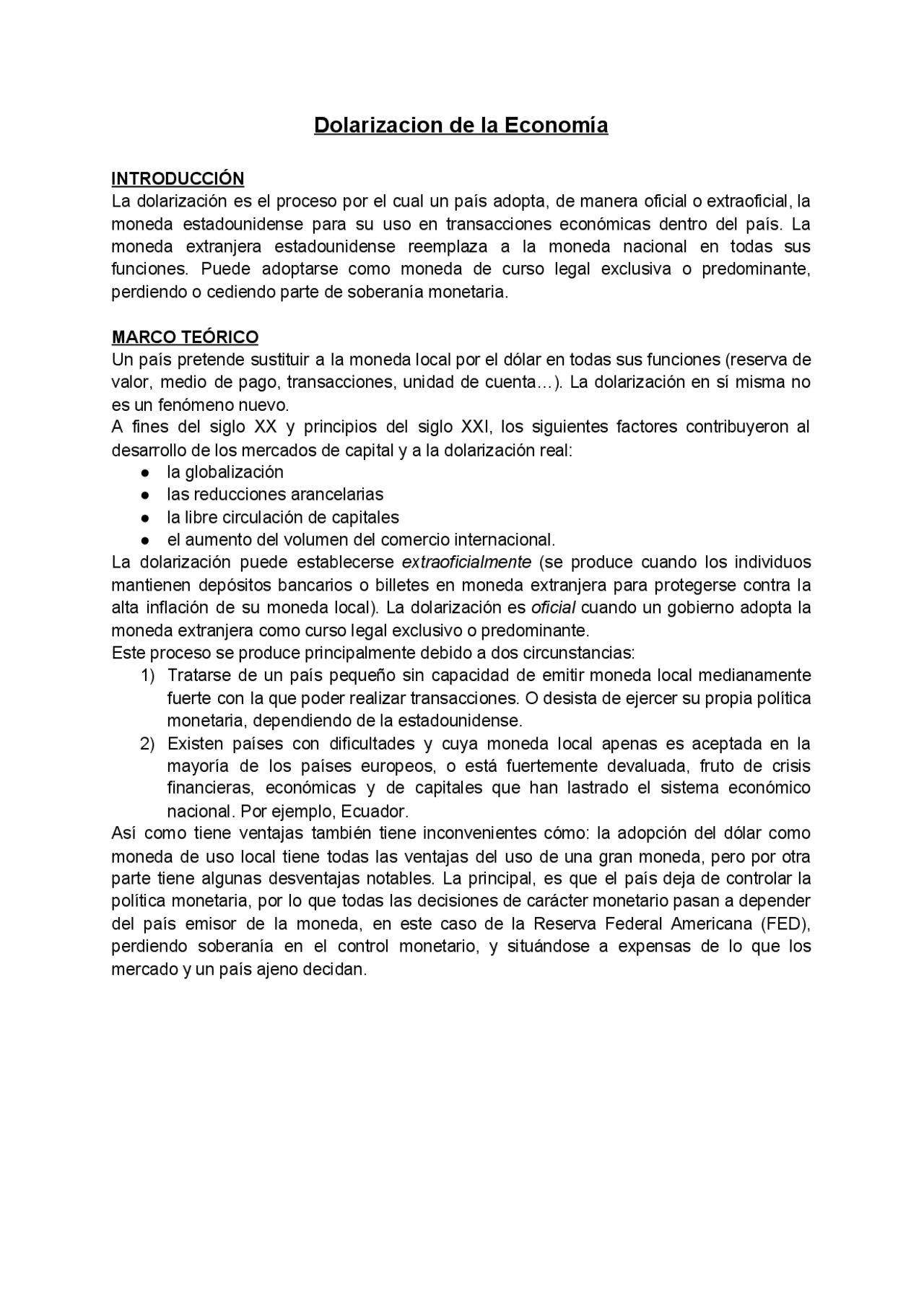 Dolarizacion De La Economia Notes De Économie Docsity