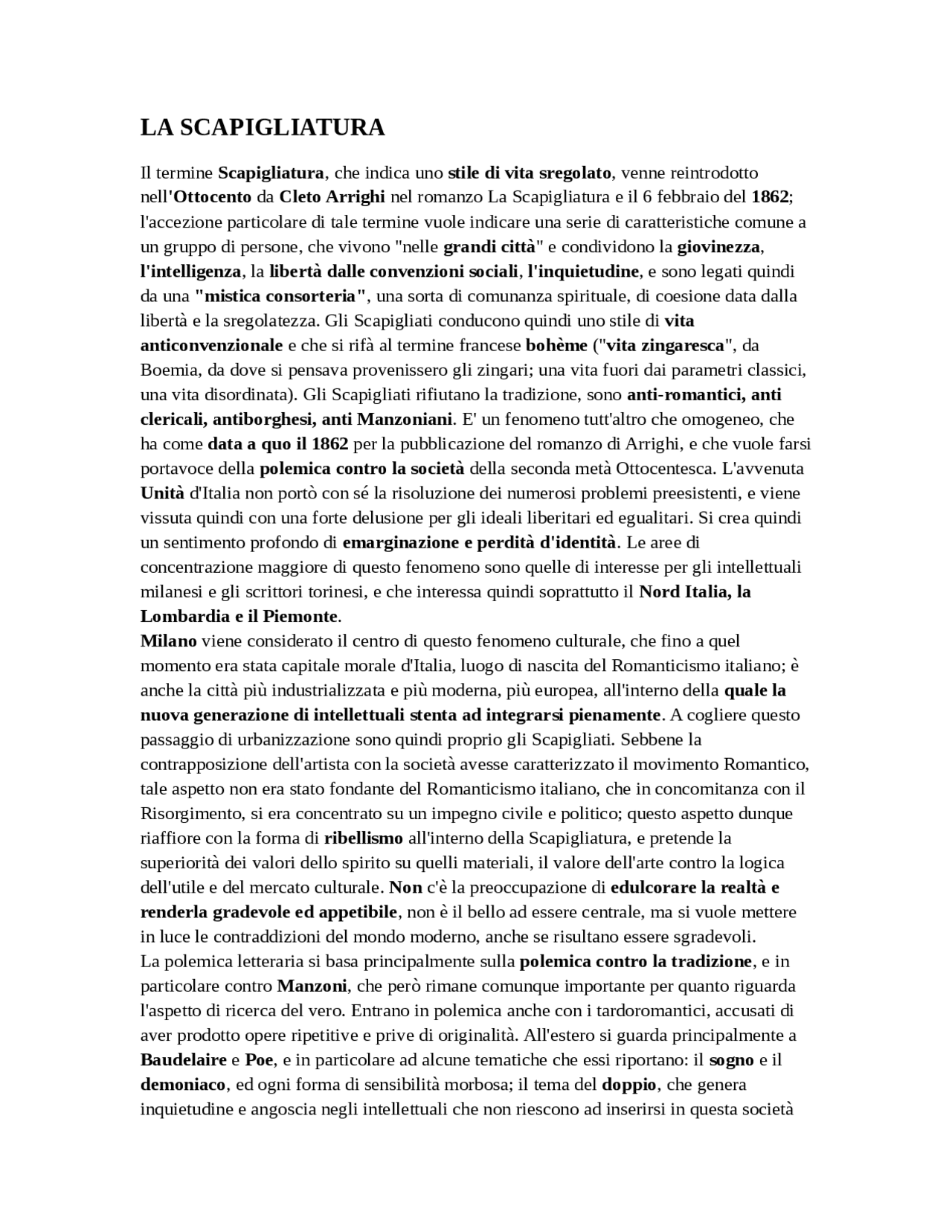 IL MOVIMENTO DELLA SCAPIGLIATURA ITALIANA - Docsity