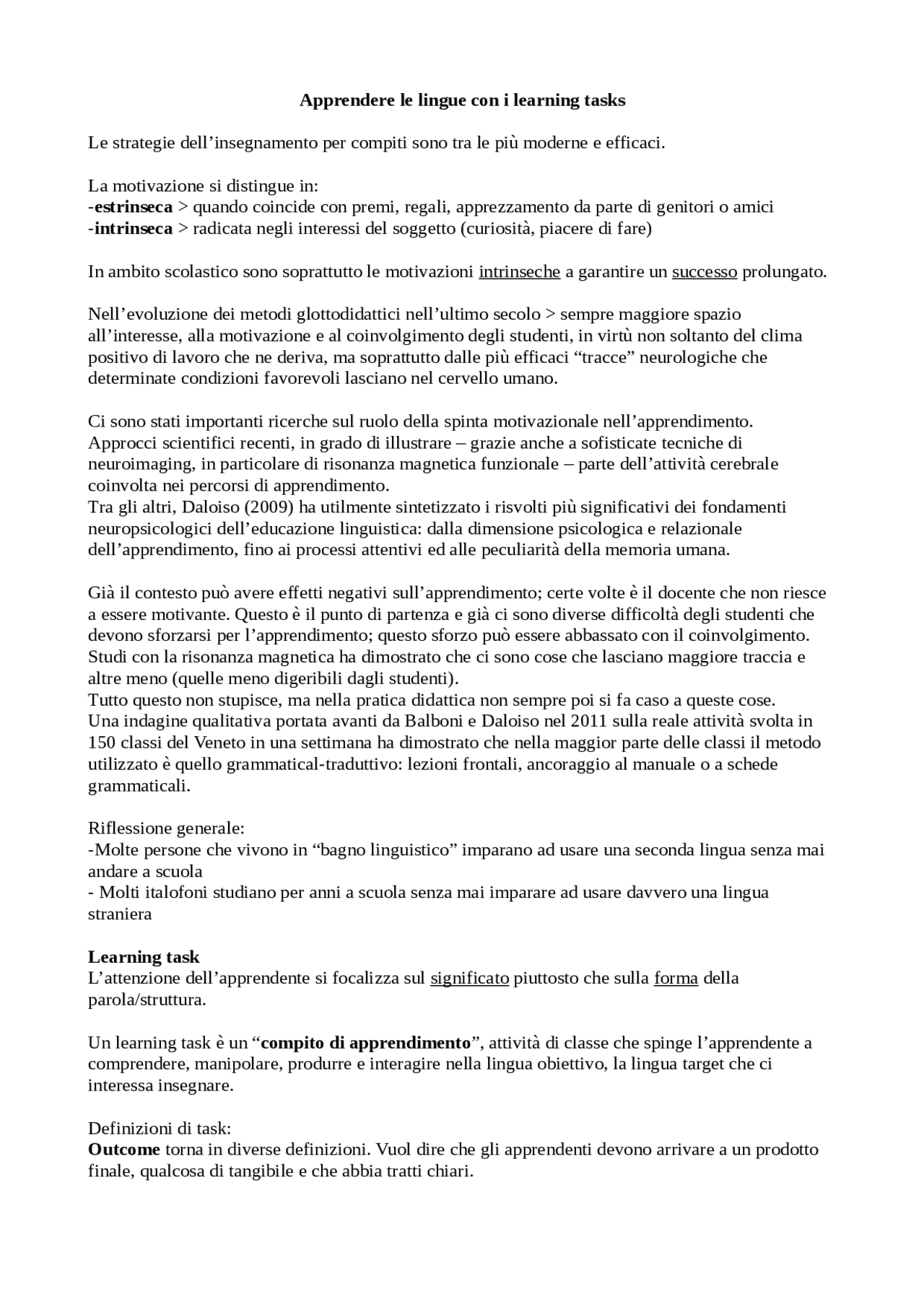 Apprendere Con I Learning Tasks Docsity