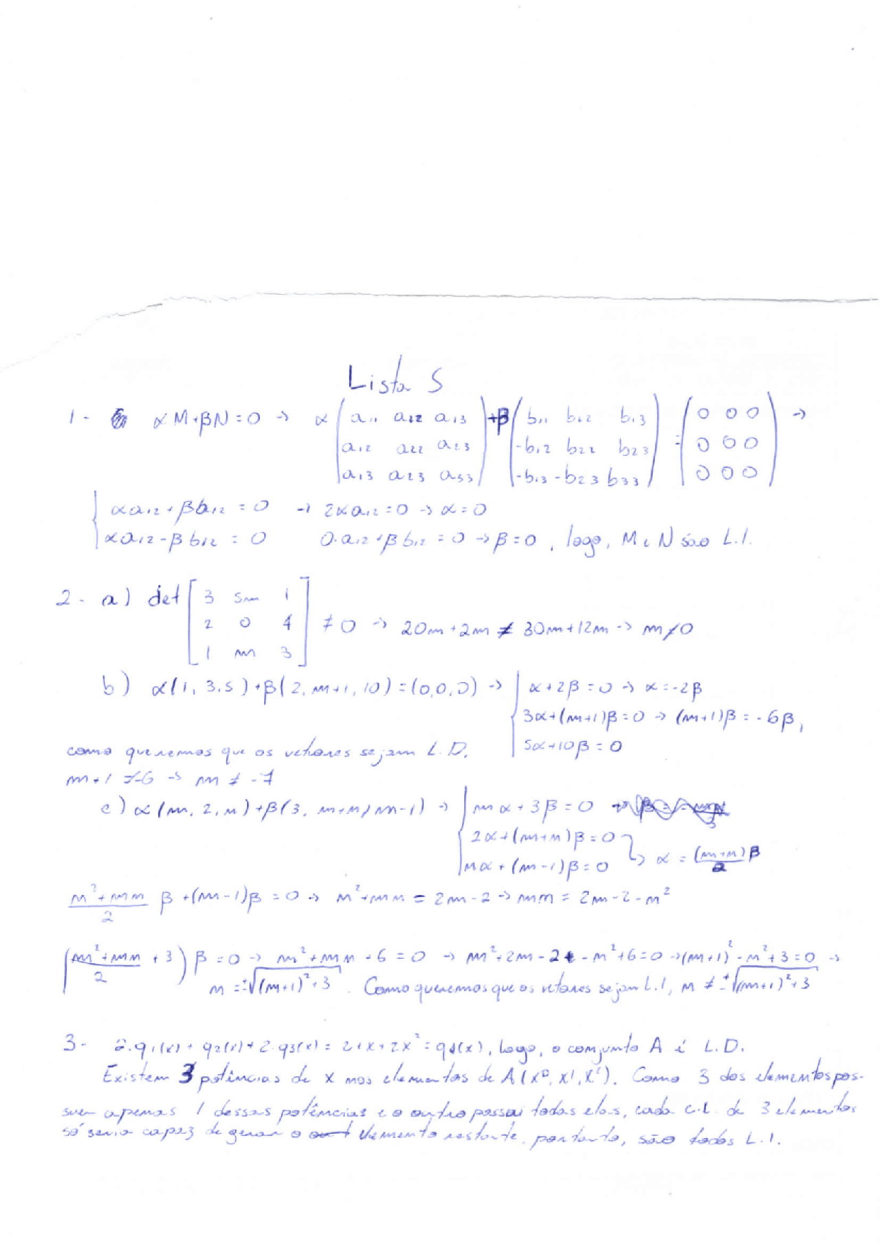 Lista 5 Algebra Linear SMA0304 - USP 2020 - Docsity