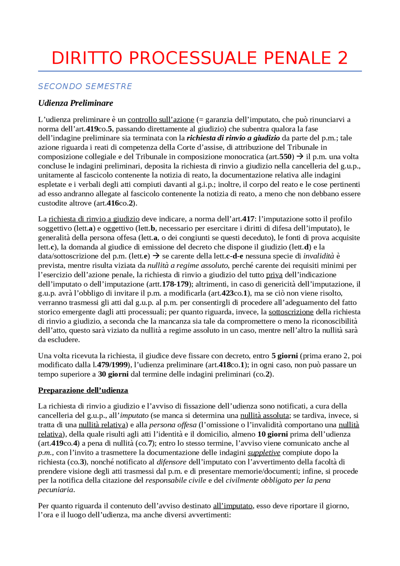 Diritto processuale penale, seconda parte - Docsity