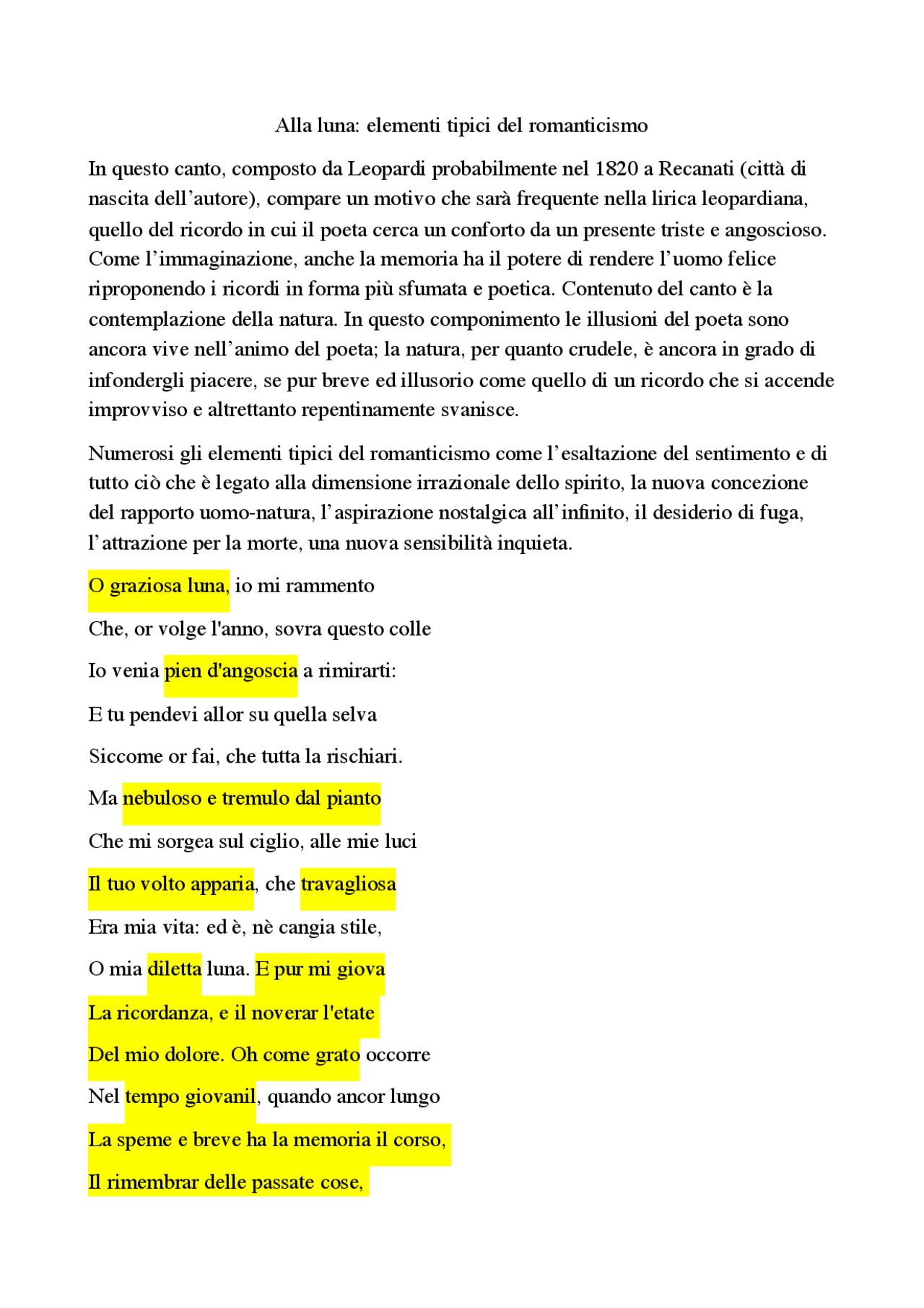 Leopardi alla luna elementi tipici del romanticismo | Esercizi di ...