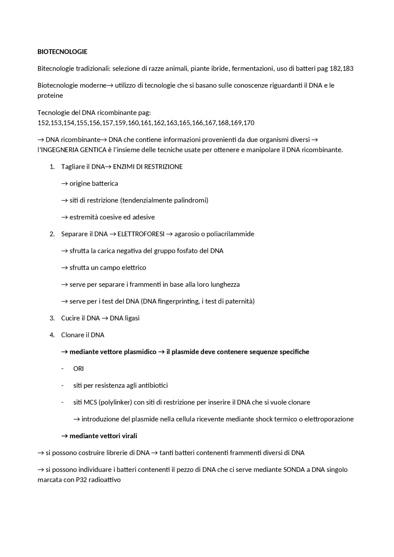 Riassunto Biotecnologie Docsity