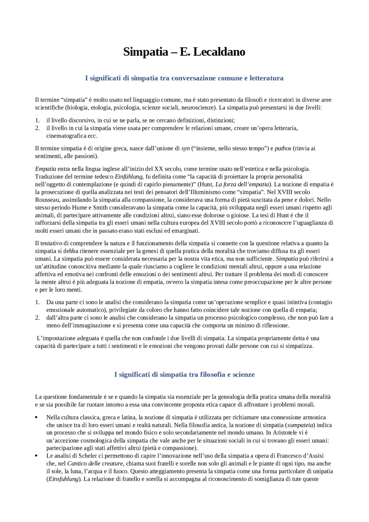 Simpatia Eugenio Lecaldano Docsity