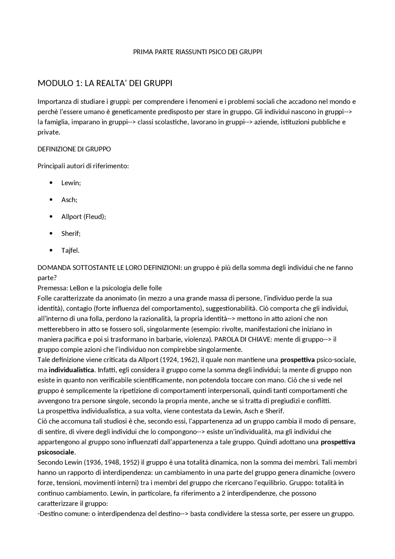 Prima Parte Riassunti Psico Dei Gruppi Docsity