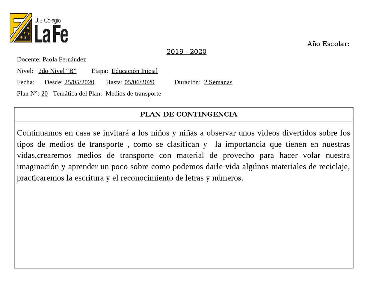 Plan contingencia medios - Docsity