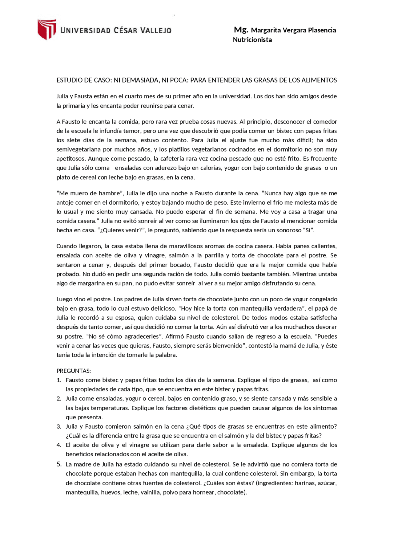 Caso Clinico De Nutricion Ejercicios De Nutrición Docsity
