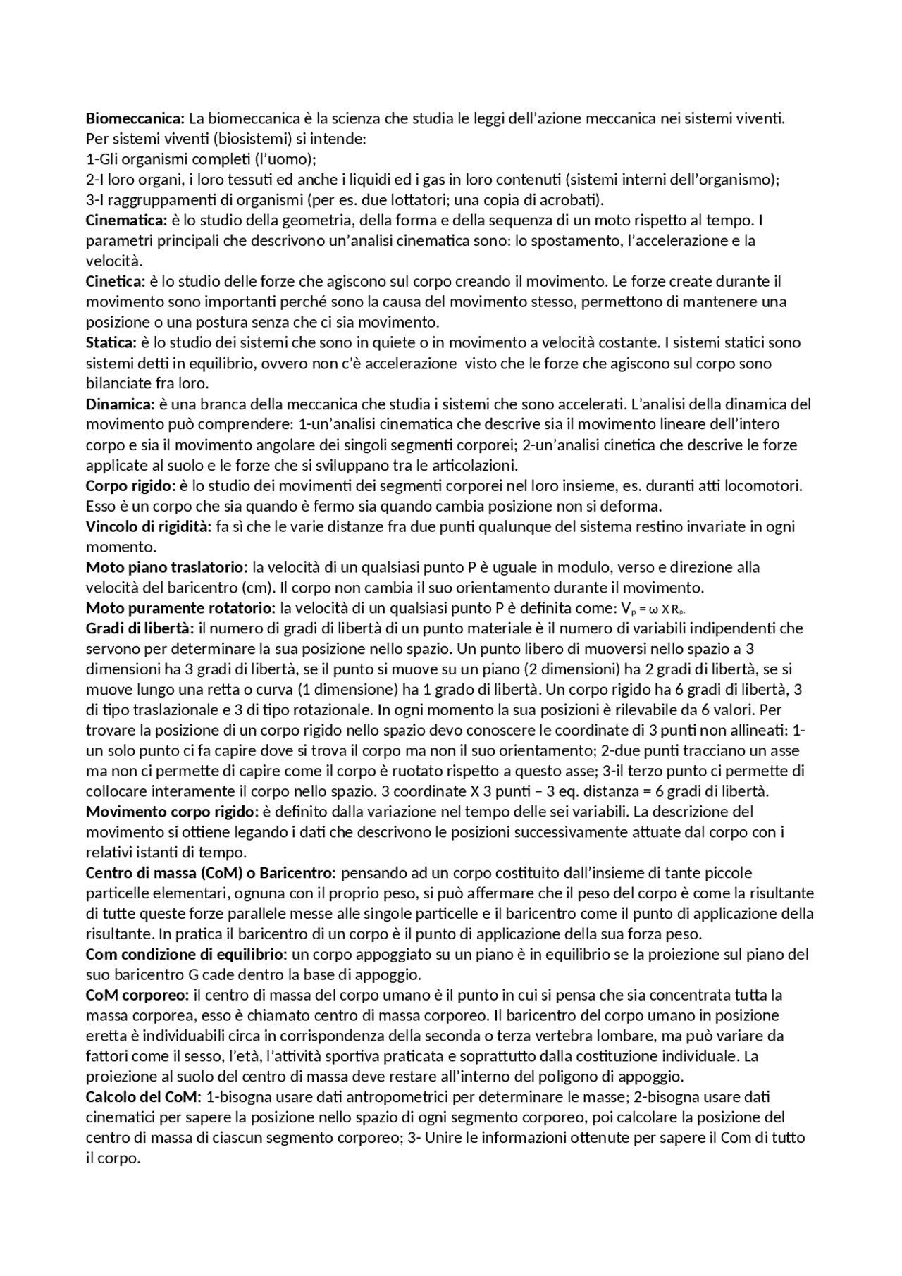 Biomeccanica Triennale Scienze Motorie Docsity