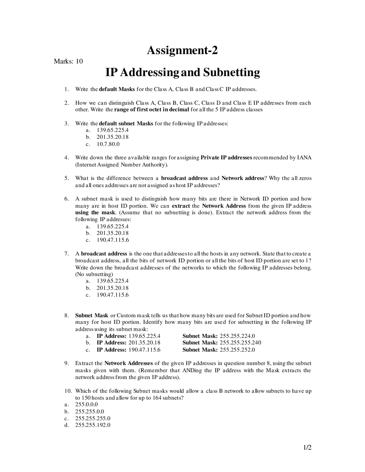 Computer networks assignment - Docsity