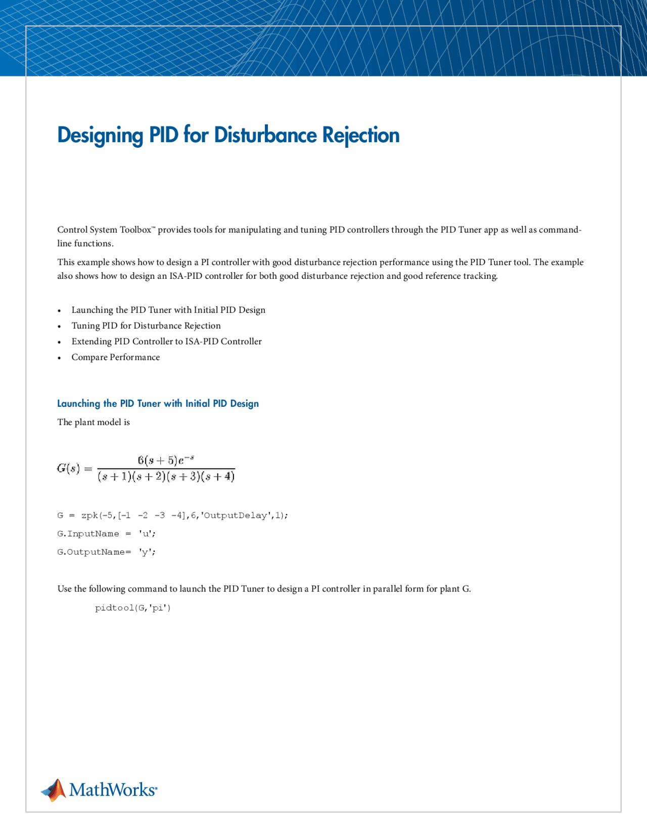 Designing Pid Disturbance Rejection Docsity
